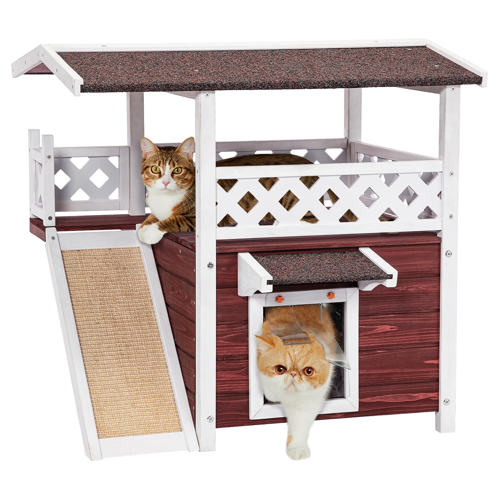 Amazon.com : Petsfit Durable Roof Outdoor Cat House Weatherproof, Stair ...