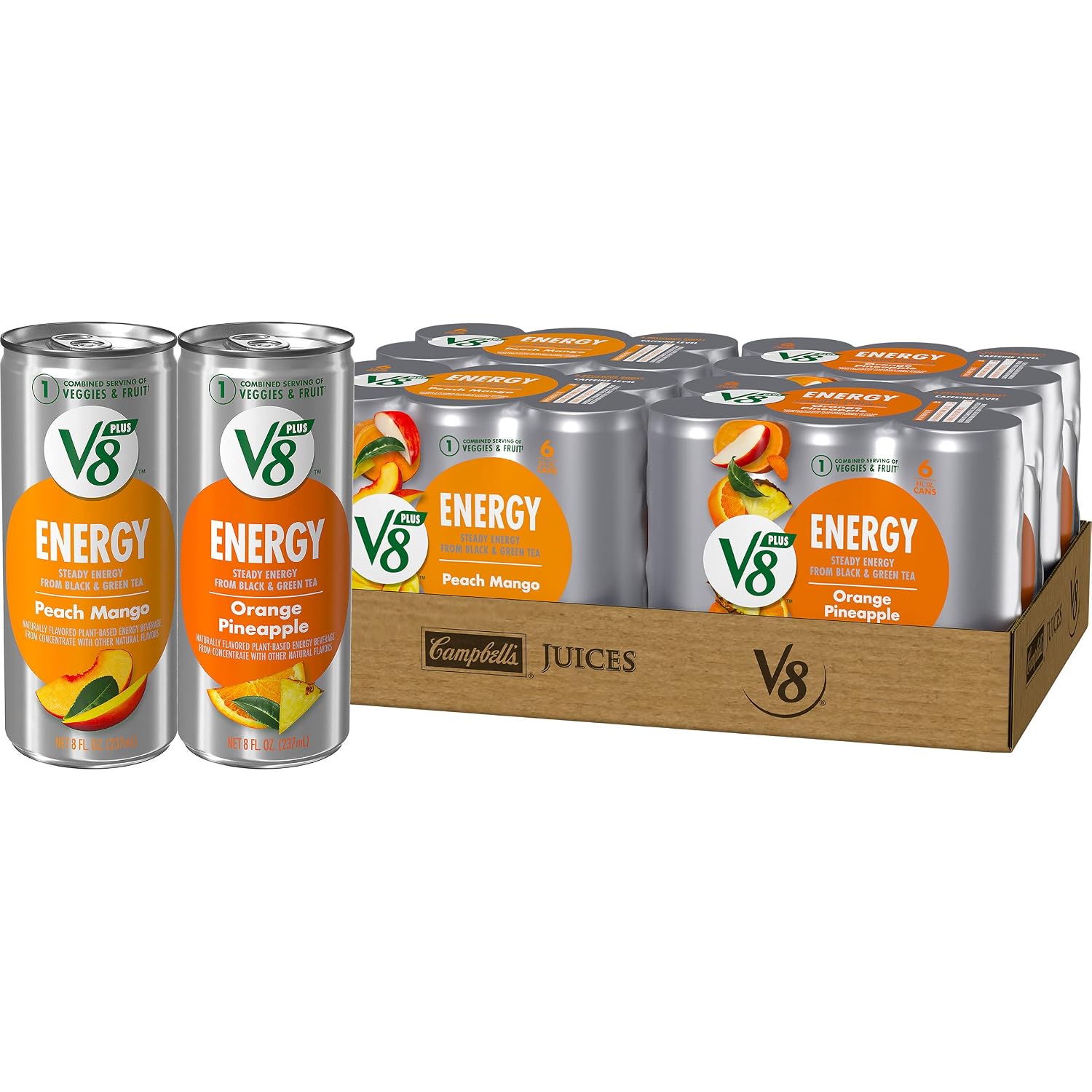 Amazon.com : V8 +ENERGY Orange Pineapple And Peach Mango Energy Drink ...
