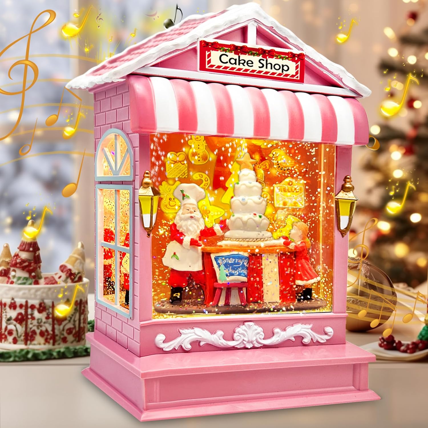 Amazon.com: Lighted Christmas Snow Globe Lantern Santa Claus Musical ...