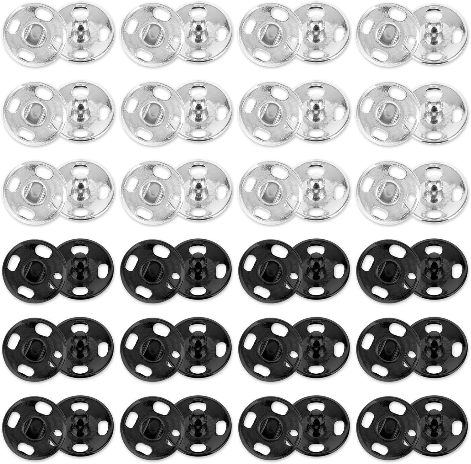 GEEHUA 100 Sets Sew on Metal Snaps, Metal Fasteners Press Studs Buttons ...