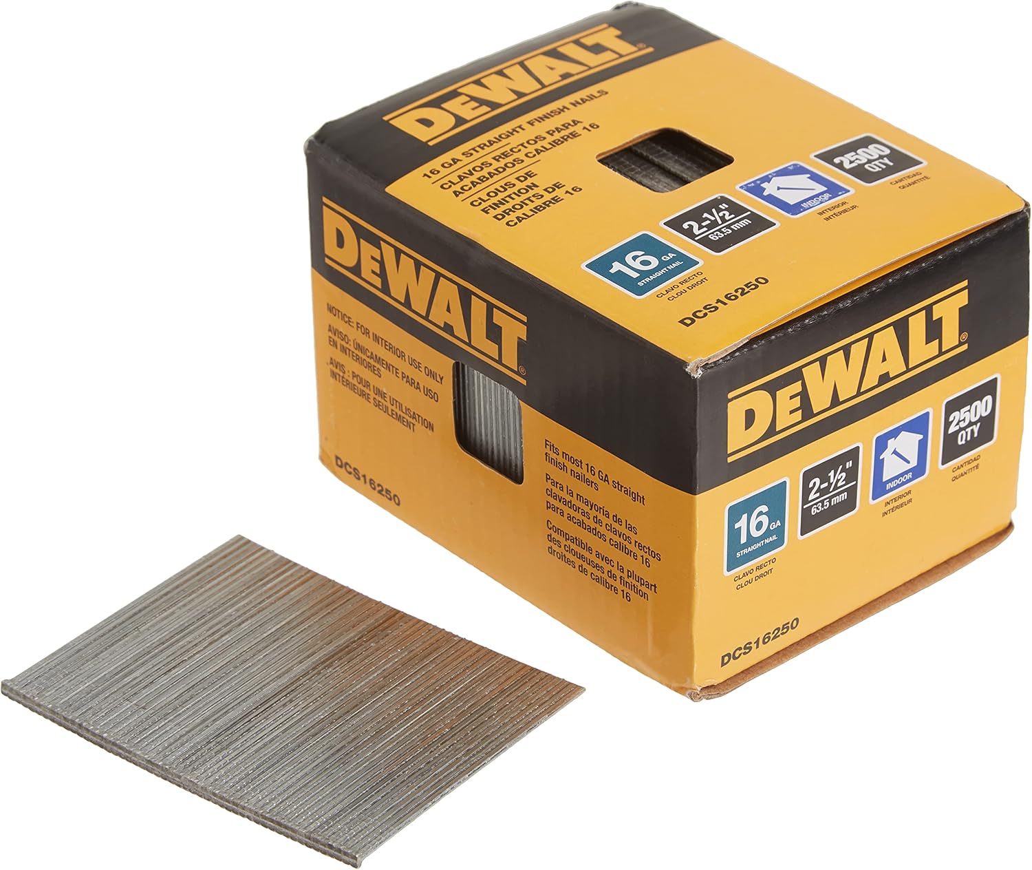 DEWALT Finish Nails 2 1 2 Inch 16GA 2500 Count Pack Of 1 DCS16250 DEWALT Finish Nails 2 1 2 Inch 16GA 2500 Count Pack Of 1 DCS16250