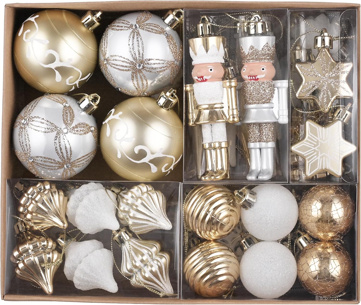 Valery Madelyn Assorted Christmas Baubles Set 50pcs, White and Gold ...