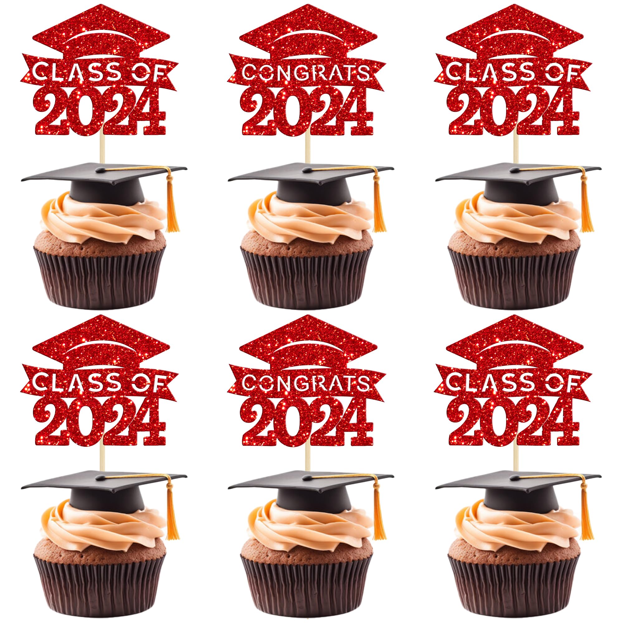 Amazon.com: 36Pcs 2024 Graduation Cap Cupcake Toppers Glitter Glitter ...