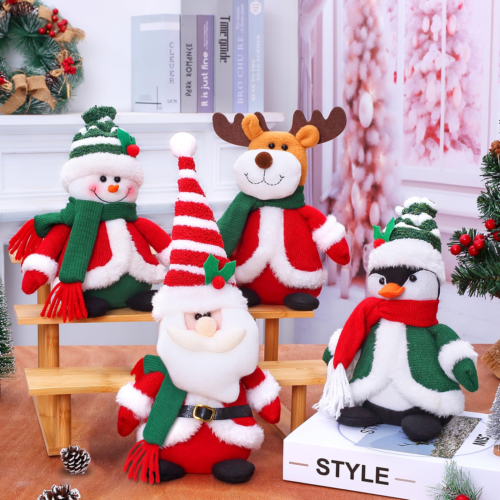 Amazon.com: Christmas Plush Toys Decorations, 4 Pack Christmas Santa ...