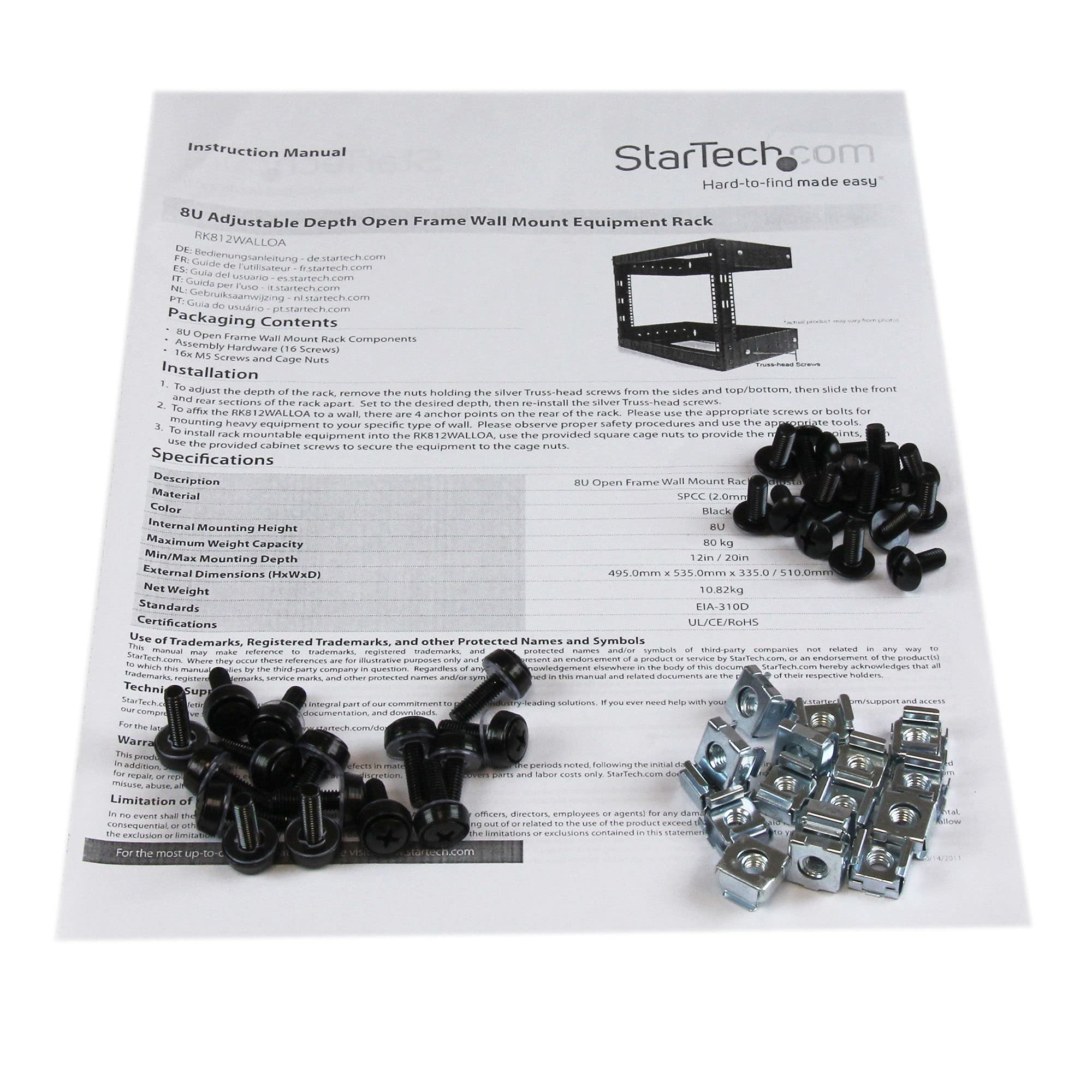 Buy StarTech.com 8U 19" Wall Mount Network Rack - 12" Deep 2 Post Open ...