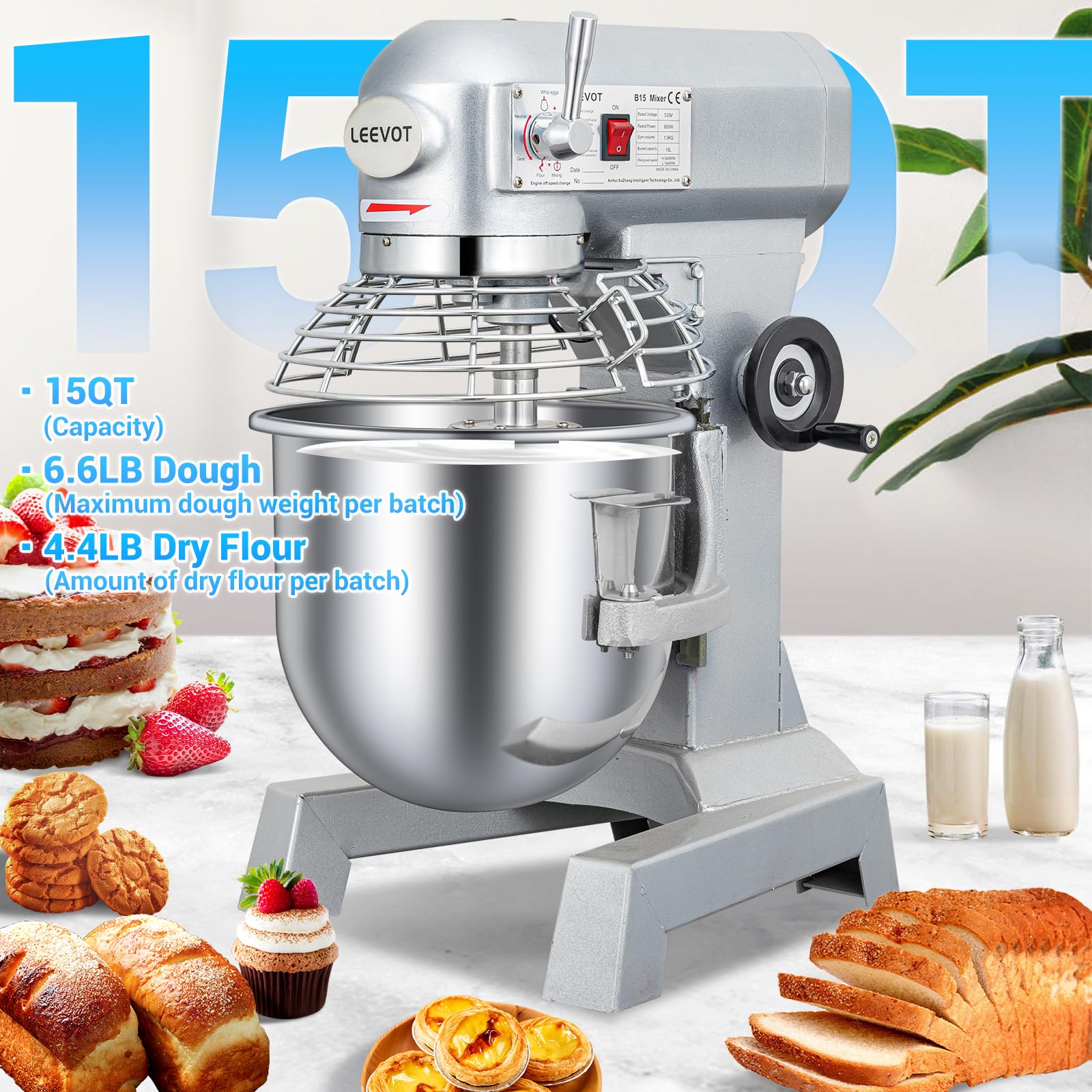 Snapklik.com : LEEVOT 15Qt Commercial Food Mixer, Commercial Dough ...