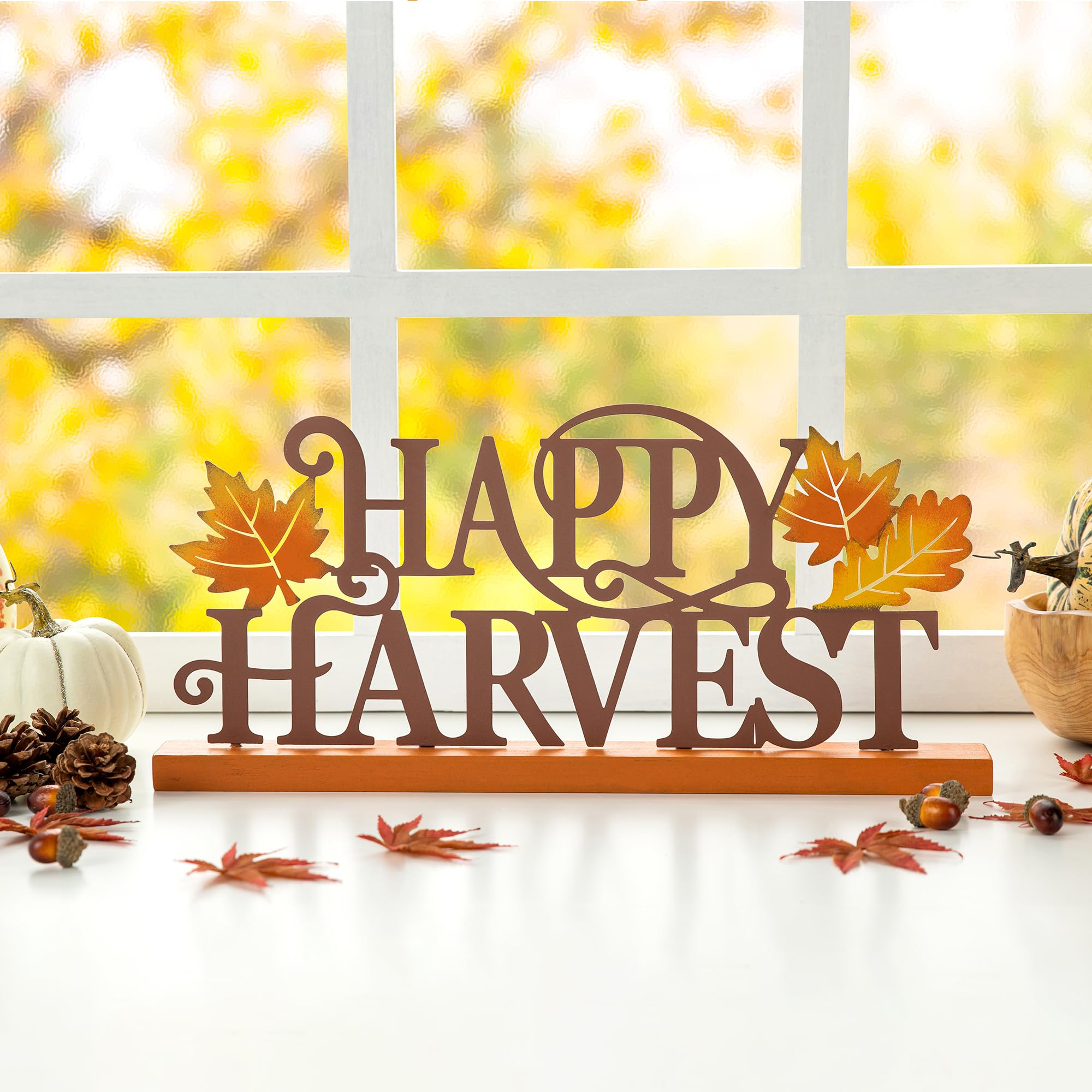 Amazon.com: Glitzhome Wood Metal Happy Harvest Tabletop Word Sign, Fall ...