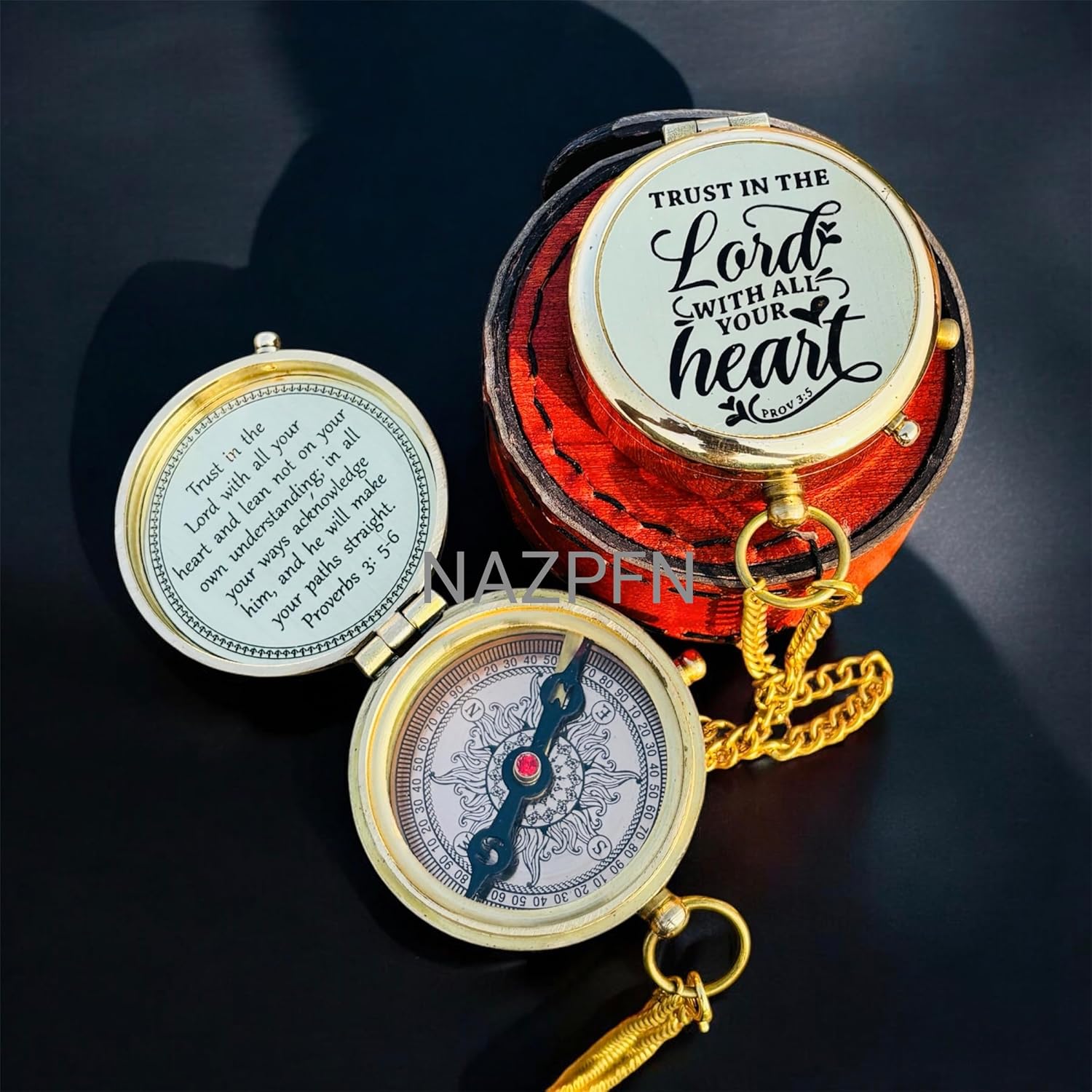Amazon.com : Proverbs 3:5-6 Quoted Brass Compass in Leather Case ...