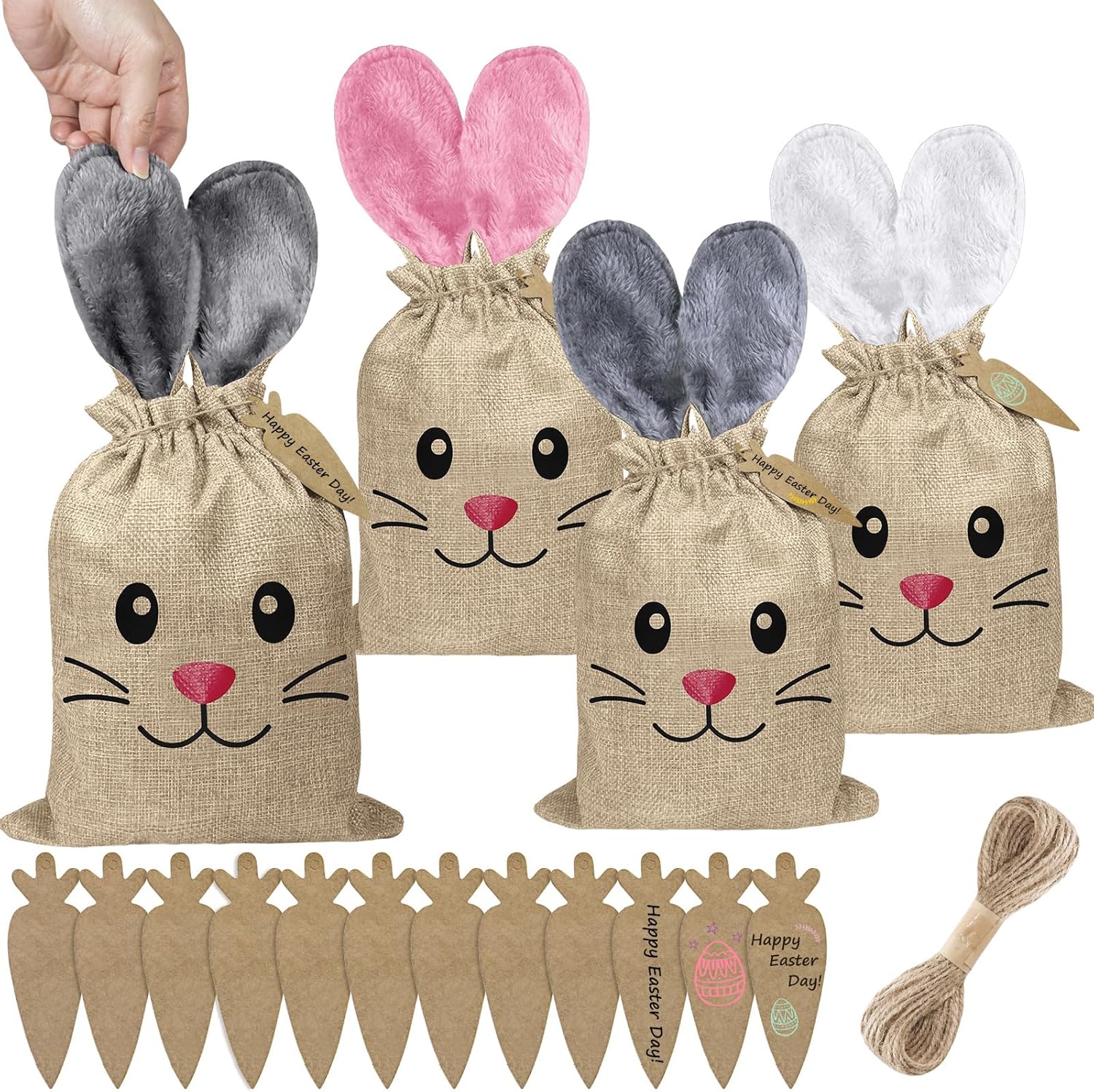 Amazon.com: 12 Set Easter Bunny Bags with Drawstring Easter Burlap Bags ...