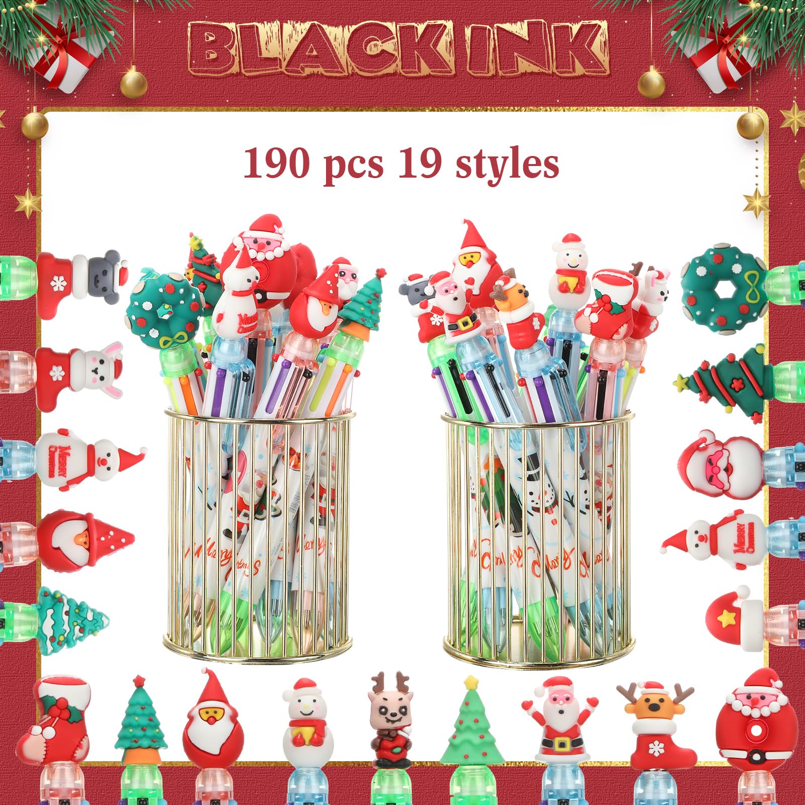 Snapklik.com : 190 Pieces Christmas Multicolor Ballpoint Pen 6 In 1 ...