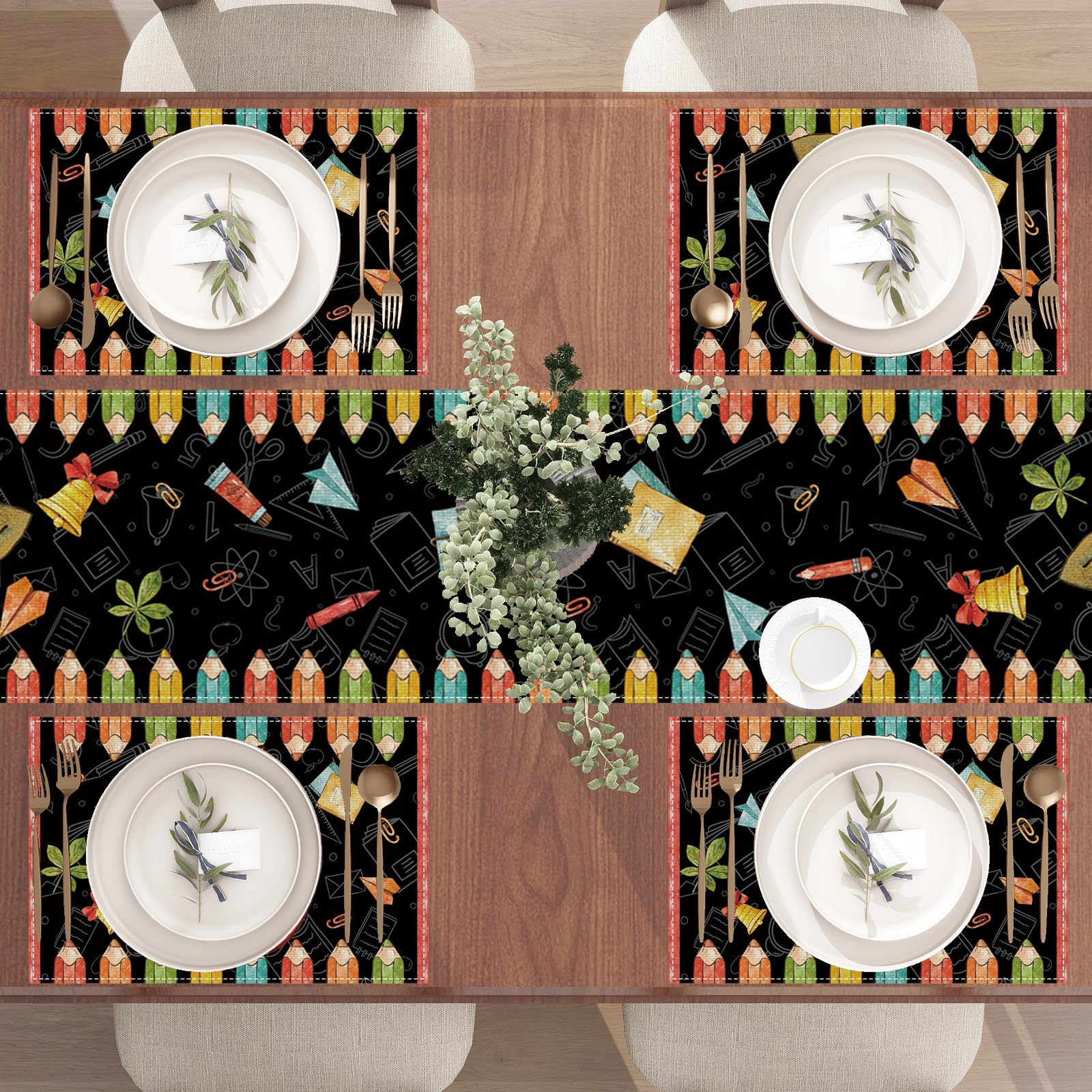Snapklik.com : Linen Watercolor Apple Pencil Back To School Placemats ...