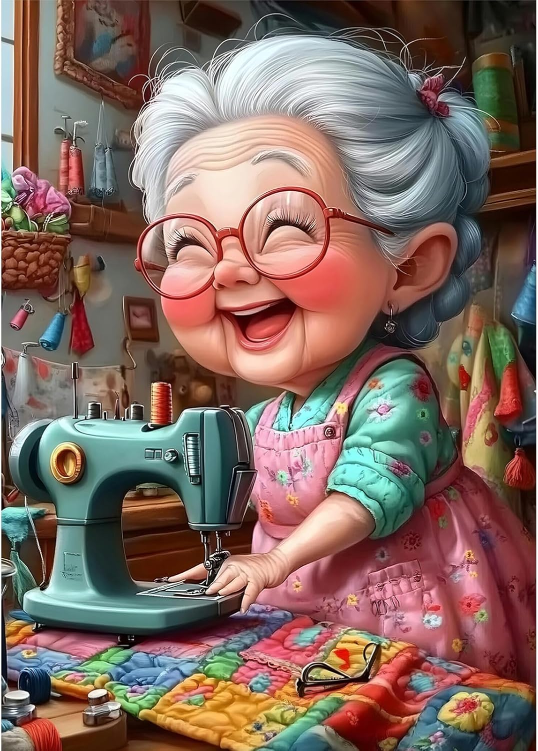 Amazon.com: MAXBYE Sewing Grandmother Diamond Paintings, Cartoon ...