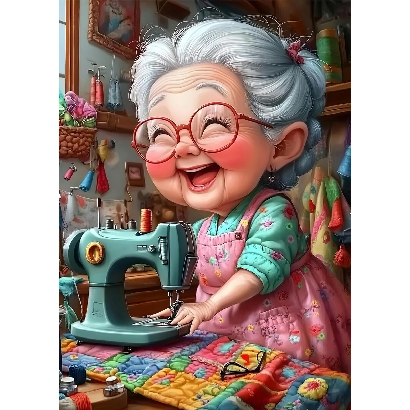 Amazon.com: MAXBYE Sewing Grandmother Diamond Paintings, Cartoon ...
