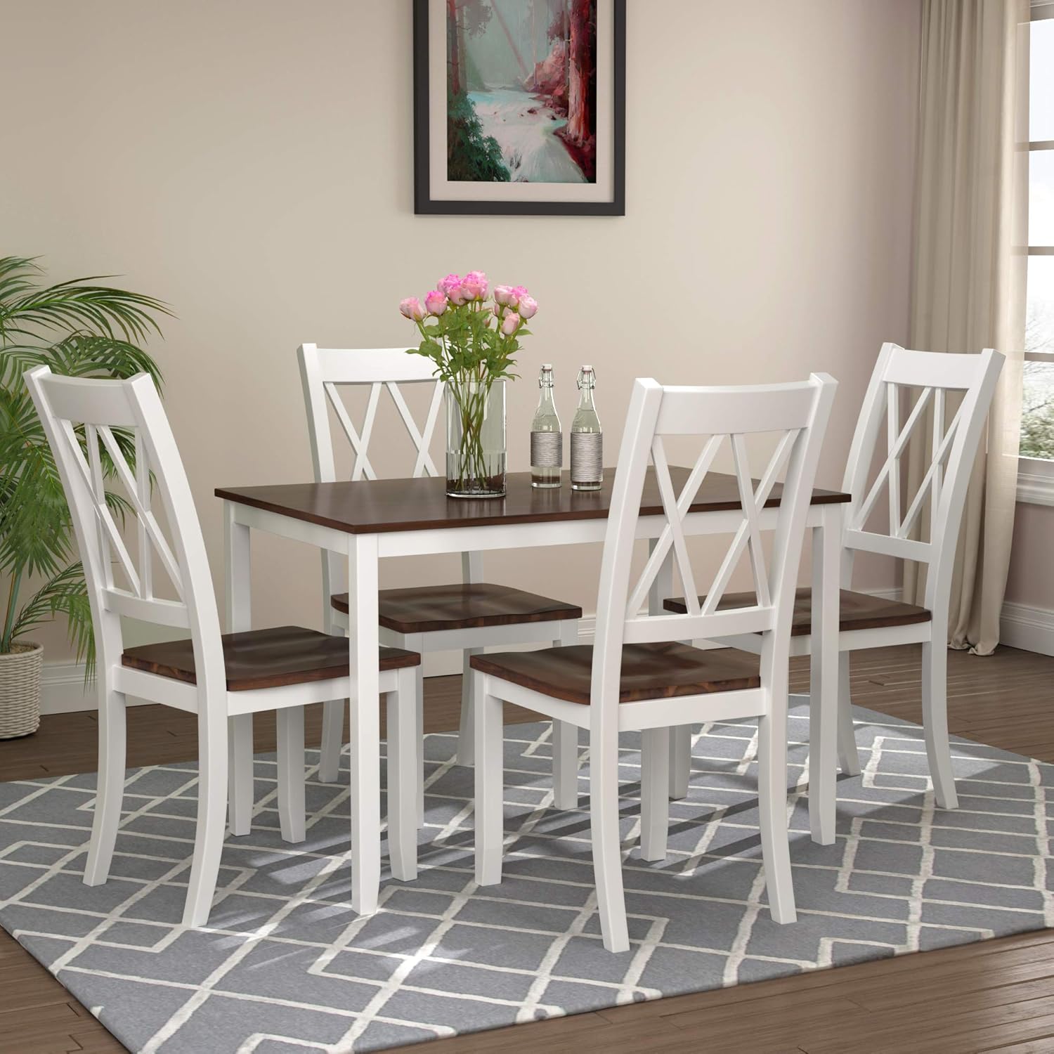 Amazon.com - Recaceik 5-Piece Dining Room Table and Chairs Set, Wooden ...