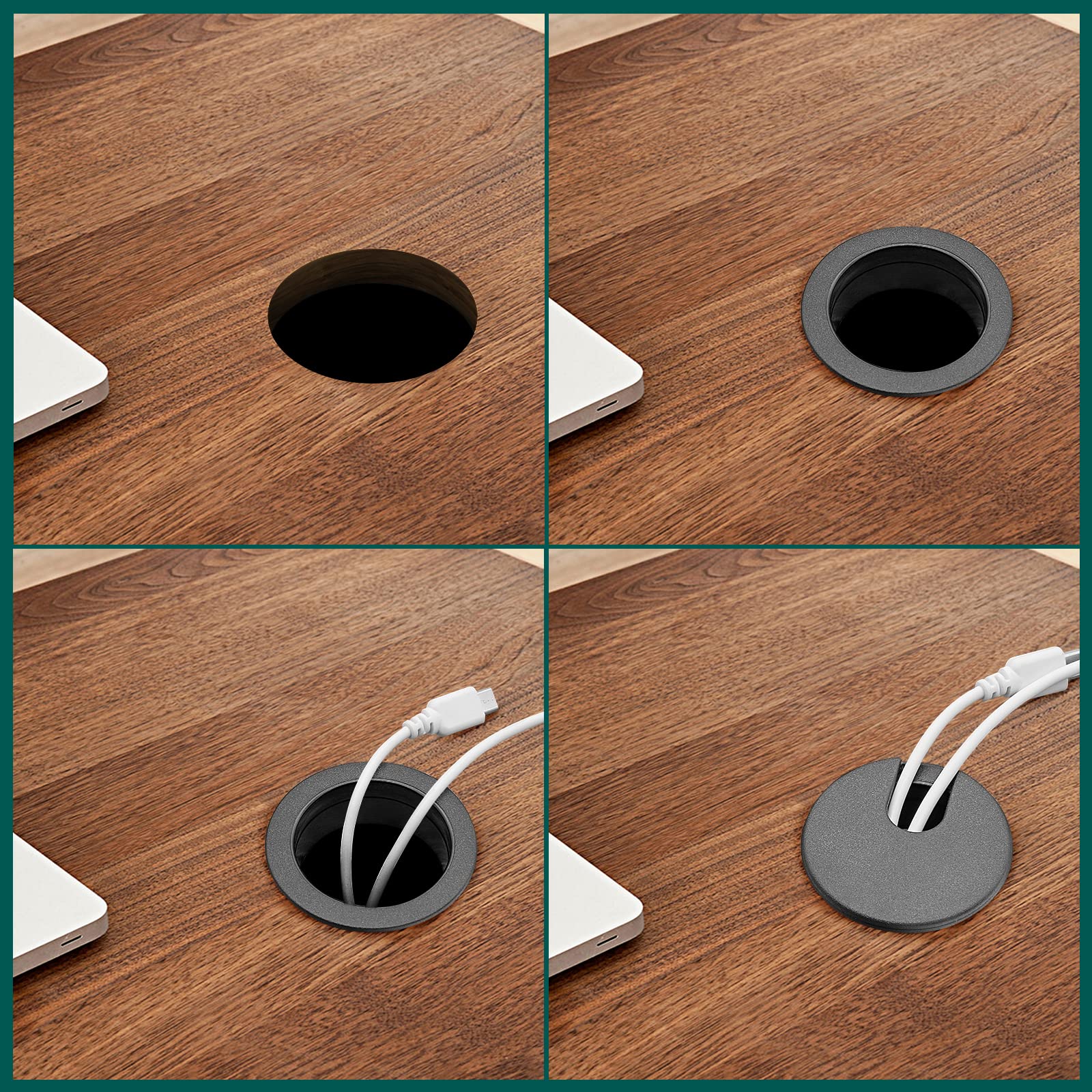 Snapklik.com : Litoexpe Black Desk Cord Grommets 2 Inch, Plastic ...