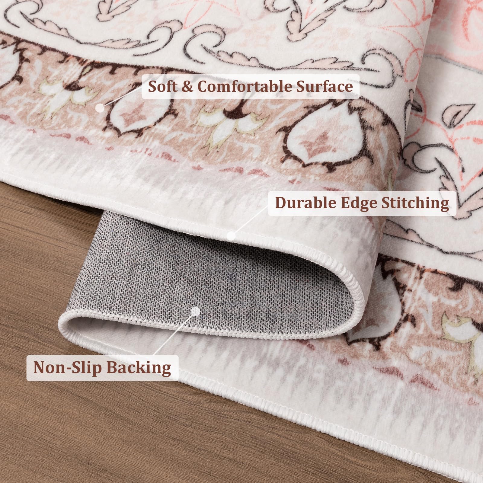 YIHOUSE Pink Area Rug, Boho Area Rugs for Living Room, Thin Washable ...