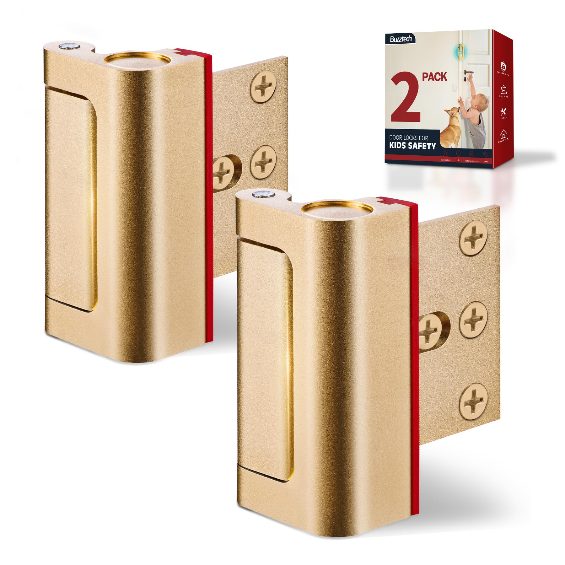 Buzztech 2 Pack Door Locks for Kids Safety, Door Reinforcement Lock ...