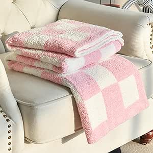 Amazon.com: Checkered Throw Blanket for Couch, Pink Checkerboard ...