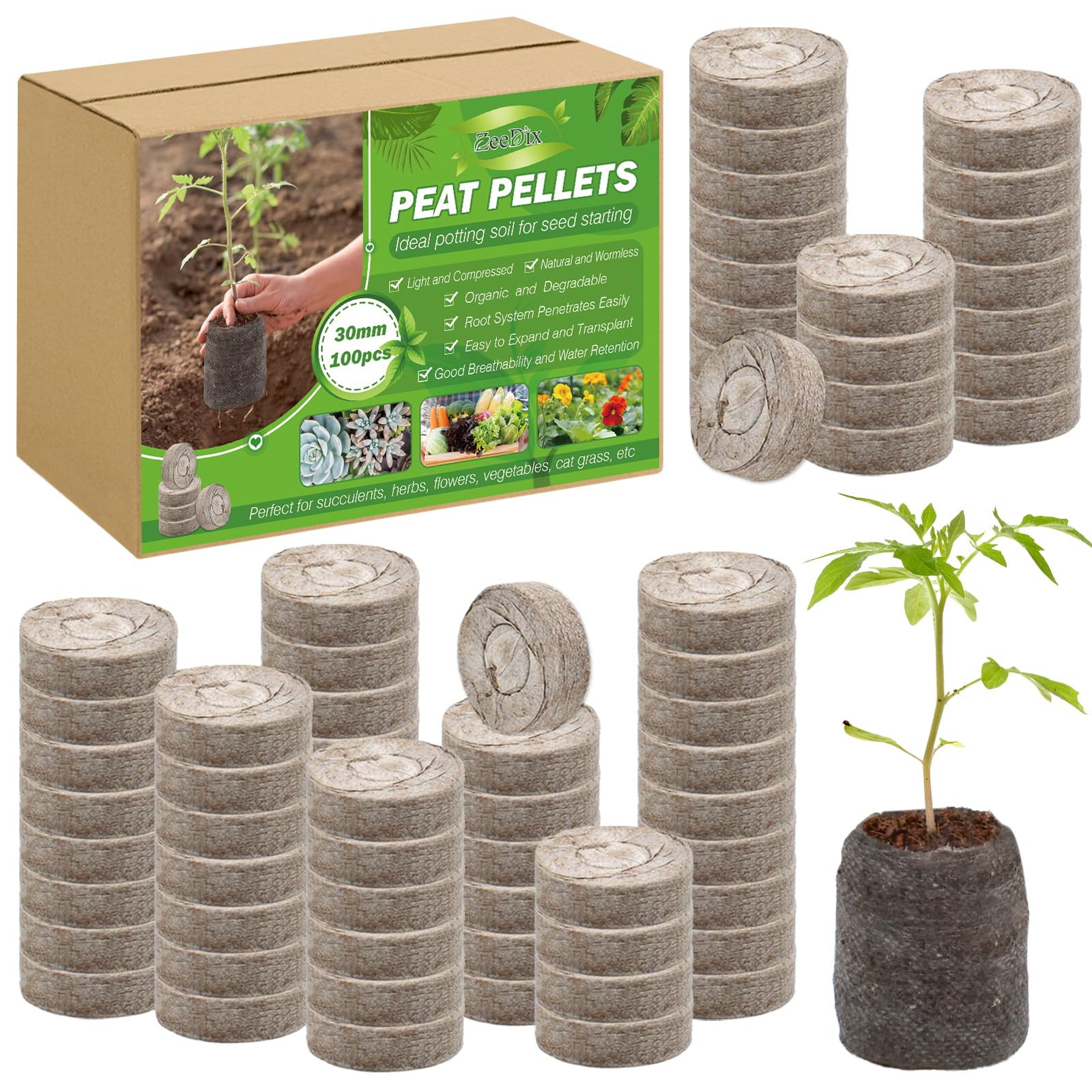 Amazon.com : ZeeDix 100Pcs 30mm Peat Pellets for Seedlings, Seed ...