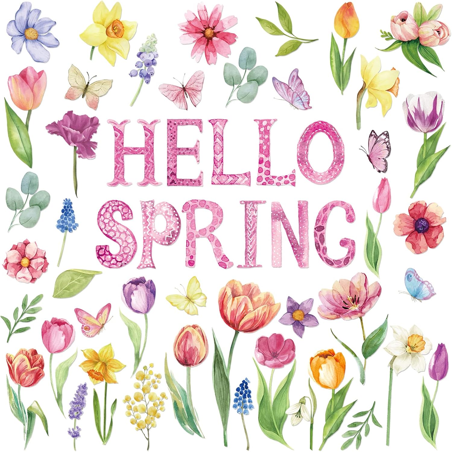 Amazon.com: Whaline Spring Tulip Cutouts 55Pcs Watercolor Tulips ...