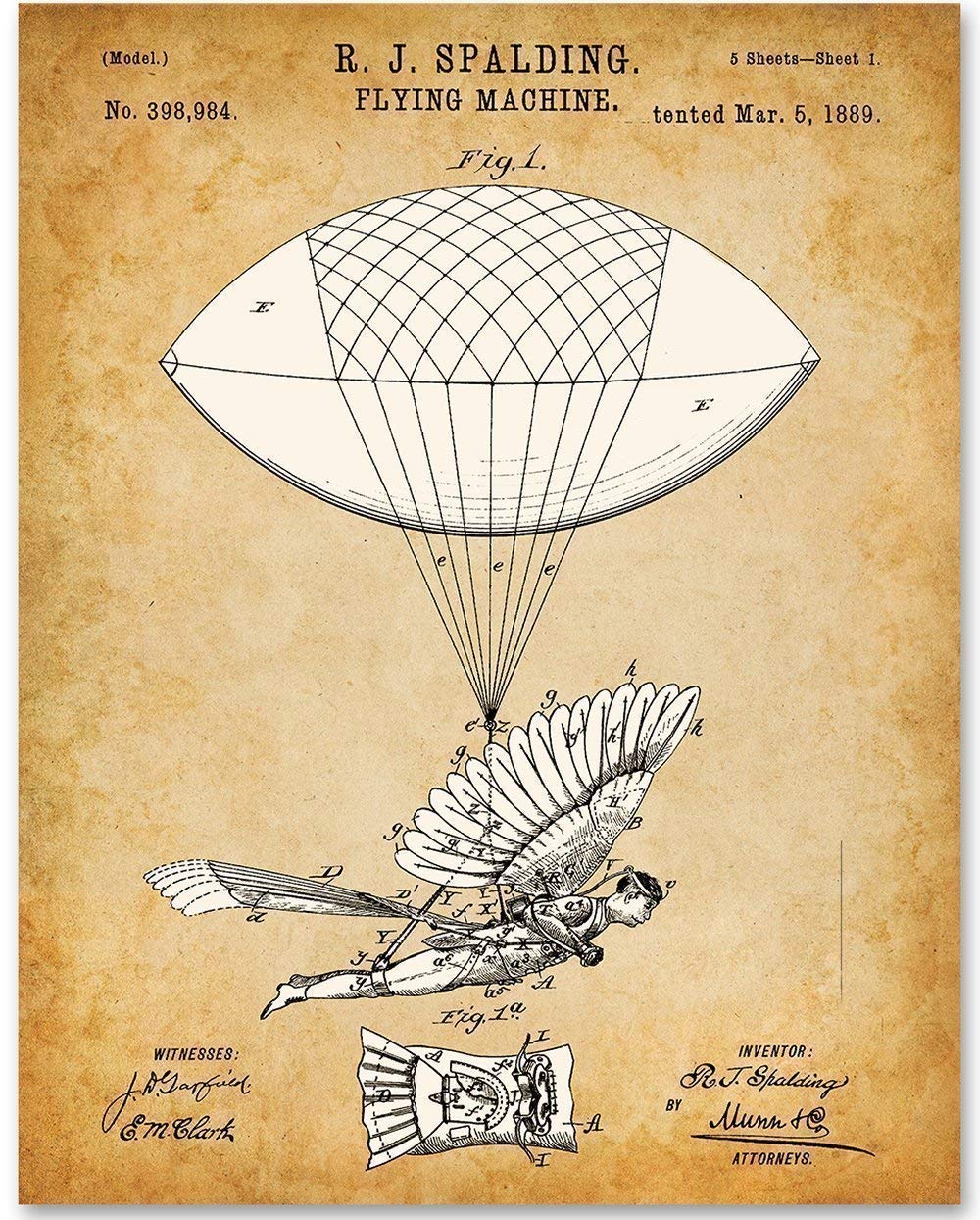 Amazon.com: Flying Machine Spalding Patent Print - Aviation-Themed Home ...