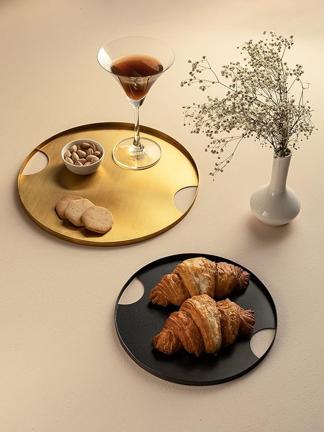 Buy Furnmill Charon Metal Platter Serving Set - PVD ( Gold ) & Powder ...