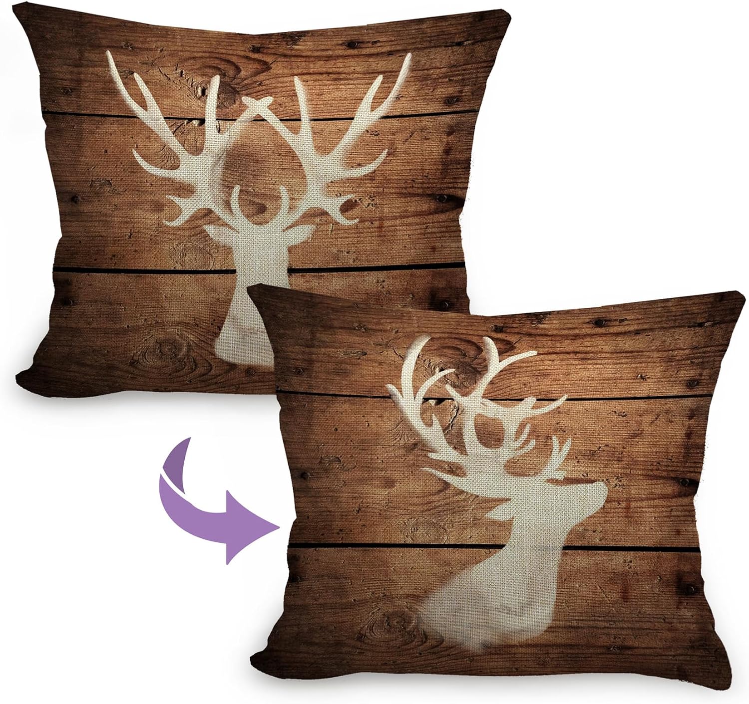 Amazon.com: Mancheng-zi Deer Pillow Covers 18x18 Reversible,Rustic ...