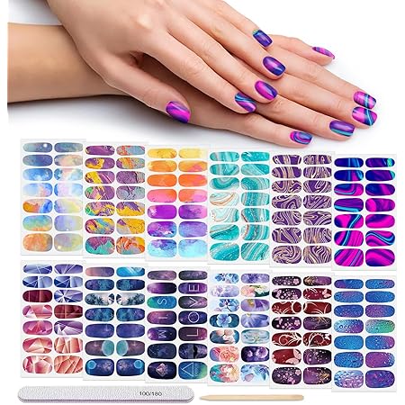Amazon.com: 224 Pieces 16 Sheets Full Nail Wraps Nail Polish Stripes ...