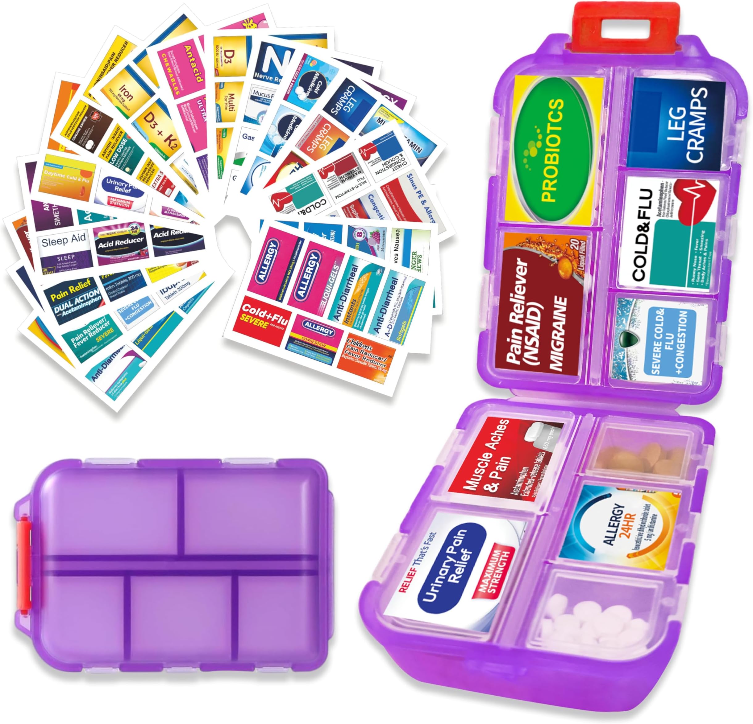 Amazon.com: Large Pill Organizer with 161 Medicine Labels Travel Daily ...