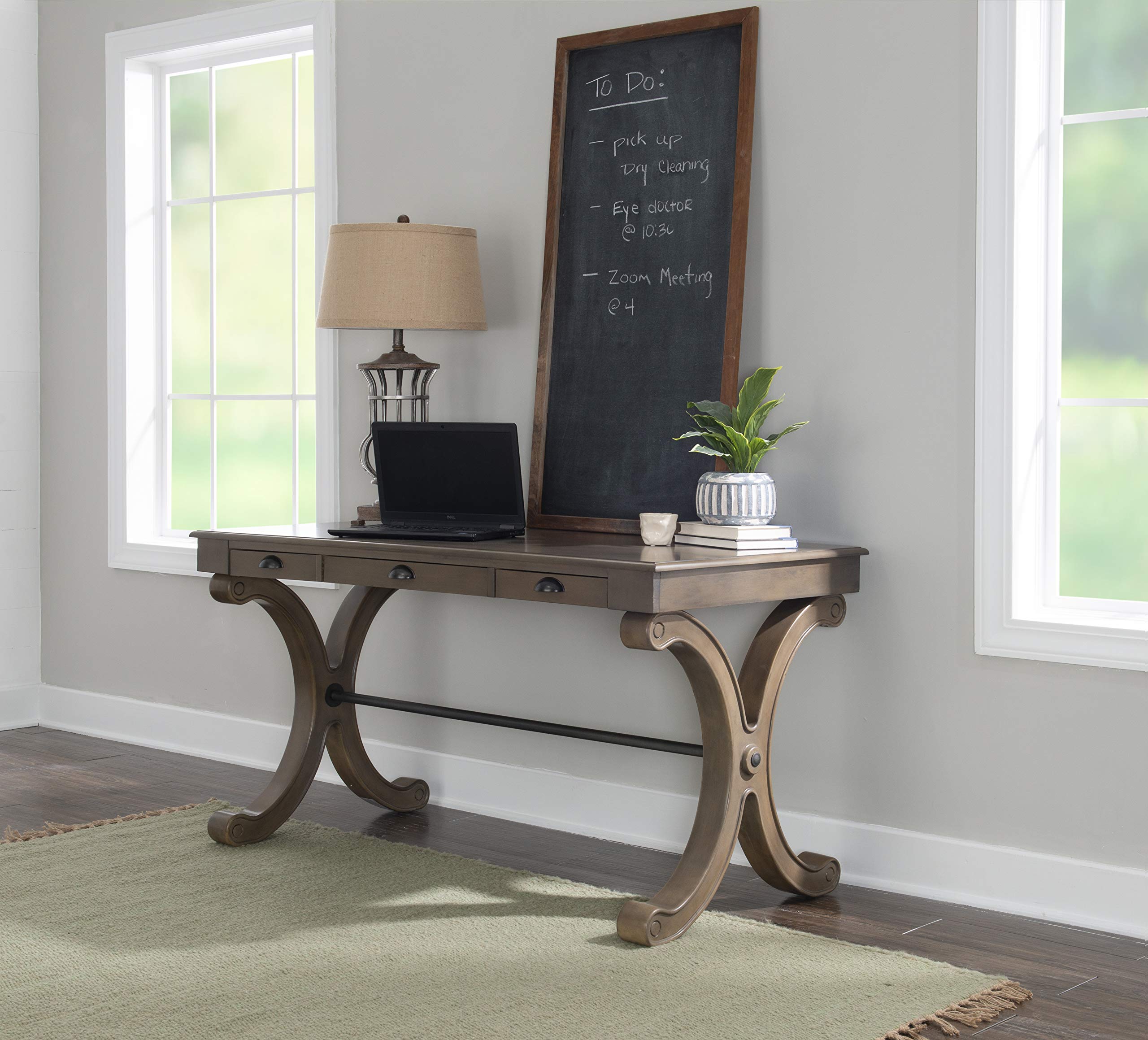 Powell Company Three Drawer Grey Powell Flagler Desk, 56.25”W x 28.5”D ...