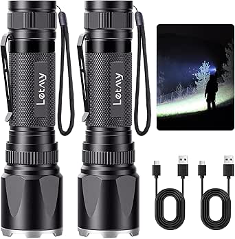 LETMY Rechargeable Flashlights High Lumens, 2 Pack 2000 Lumens Super ...