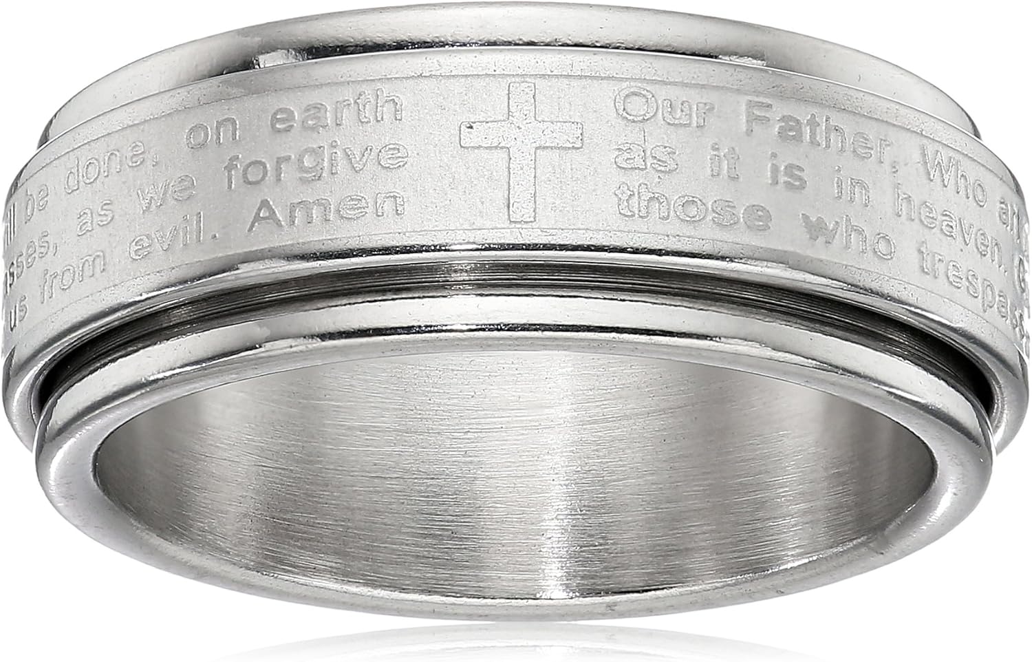 Steeltime Men's Stainless Steel Our Father Prayer Spinner Band Ring ...