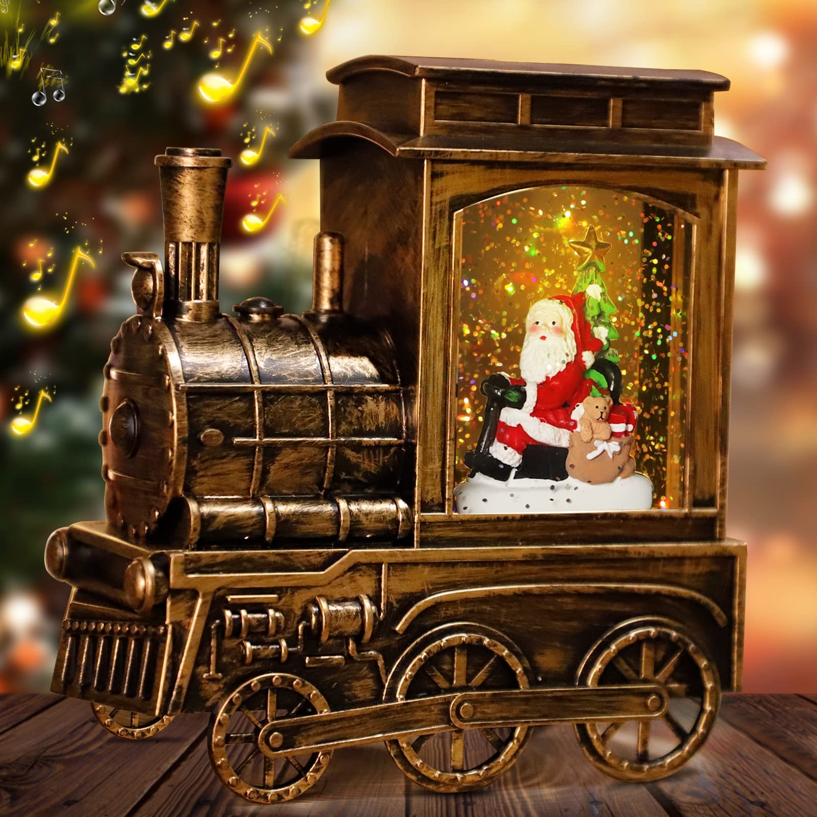 Buy Musical Lighted Christmas Train Snow Globe Lantern Decor, Santa ...