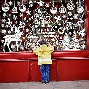 Voqeen Large Christmas Window Stickers Xmas Window Decorations Double ...
