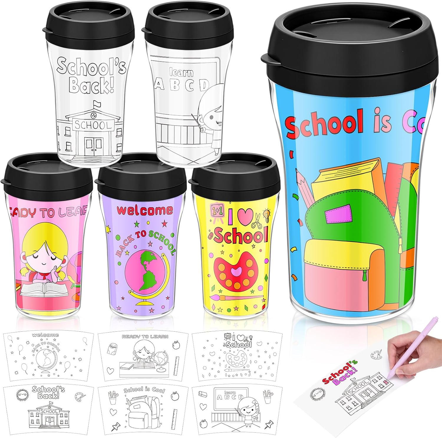 Amazon.com: Maxdot 6 Back to School DIY Color Your Own Cups 10 oz ...