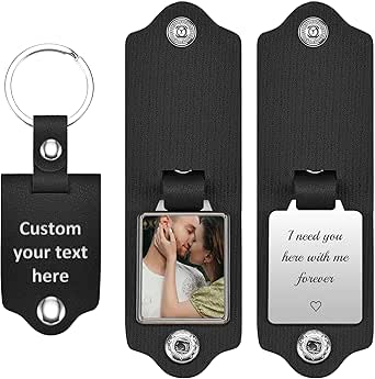 Amazon.com: BotheYi Custom Leather Photo Keychain Personalized Engraved ...