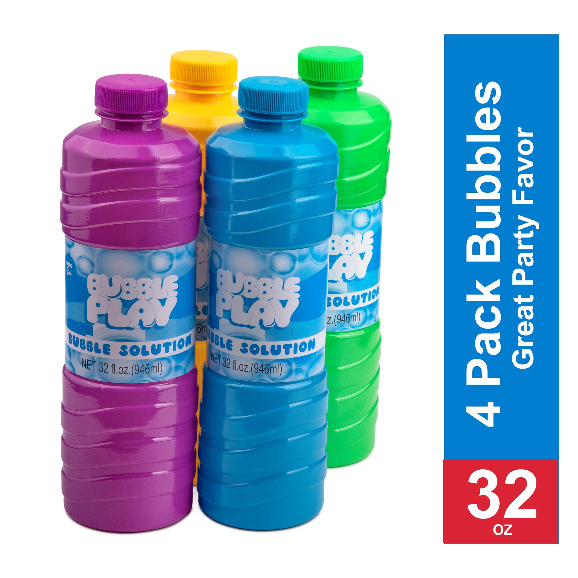 Bubble Play 4 Bottles 32 OZ Bubble Solution Refill - Large, Easy-Grip ...