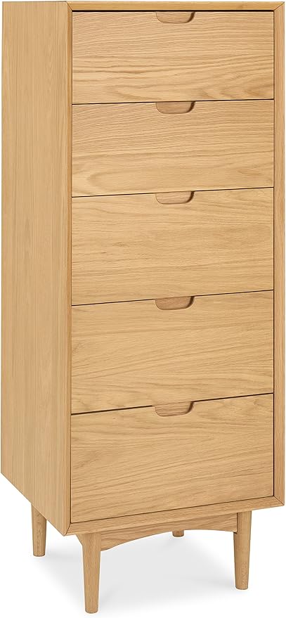 Premier Collection Orbit Oak 5-Drawer Tall Chest, 51 x 45 x 128 cm ...