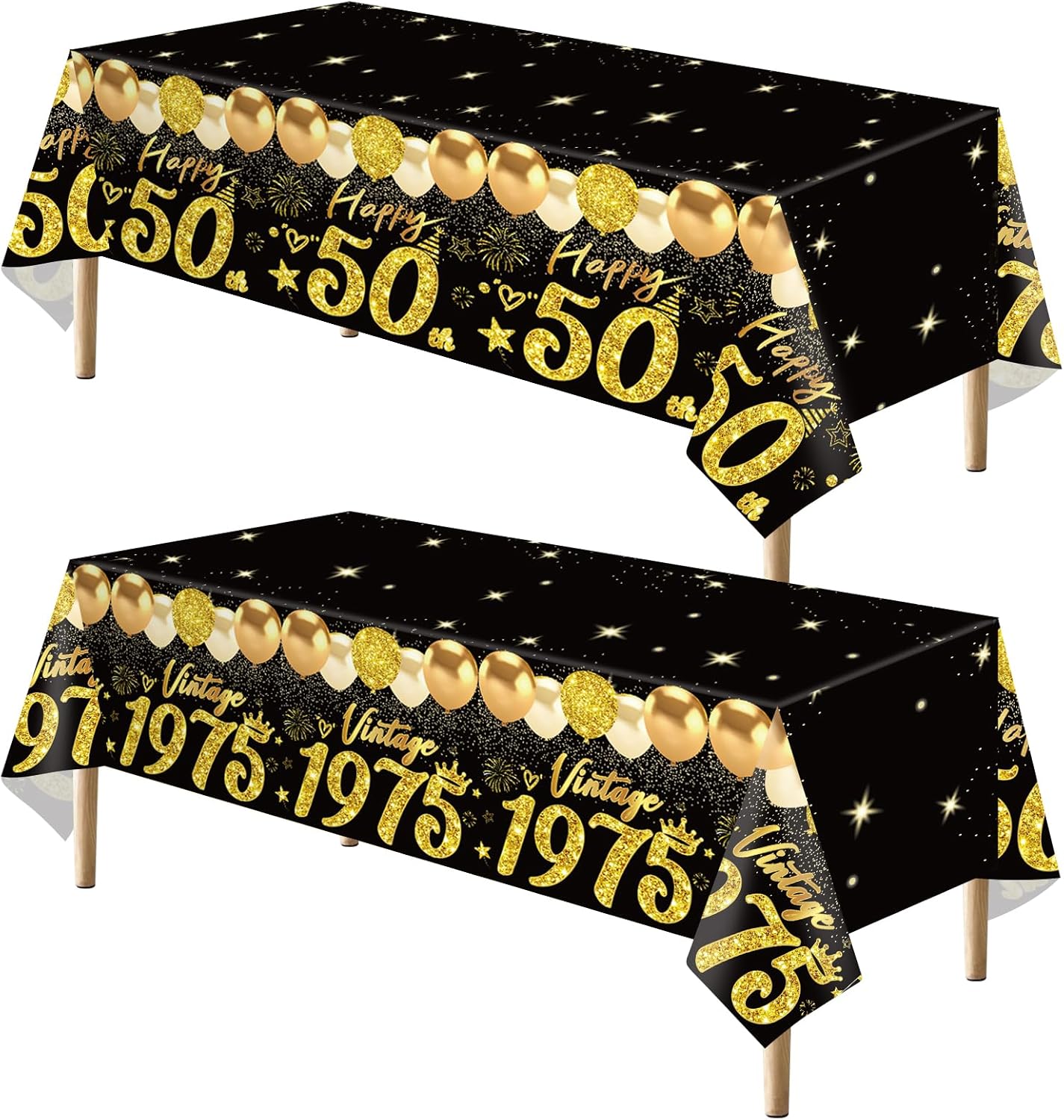 Amazon.com: Uiorgui 2pcs 50th Birthday Tablecloth, Black Gold 50th ...