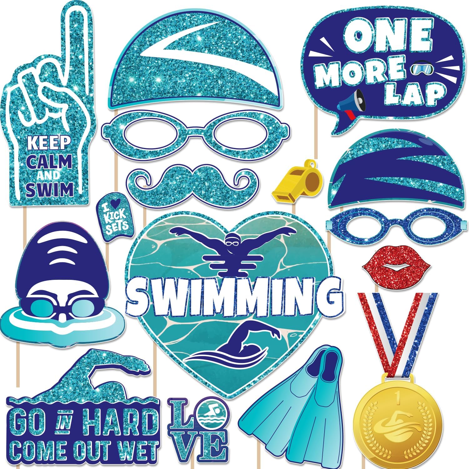 Amazon.com: Swimming Pool Party Photo Booth Props Swim Team Pool Waves ...