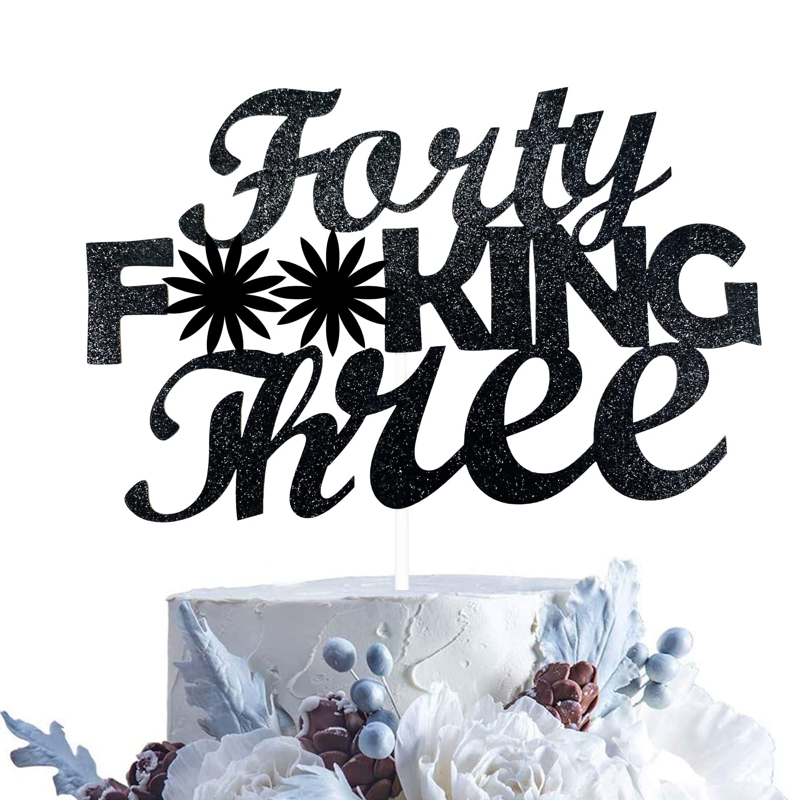 Amazon.com: Happy 43th Birthday Cake Topper Black Glitter Forty Three ...