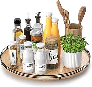 Amazon.com - 18" Lazy Susan Oak Wood Turntable Organizer for Cabinet, Farmhouse Round Wooden ...