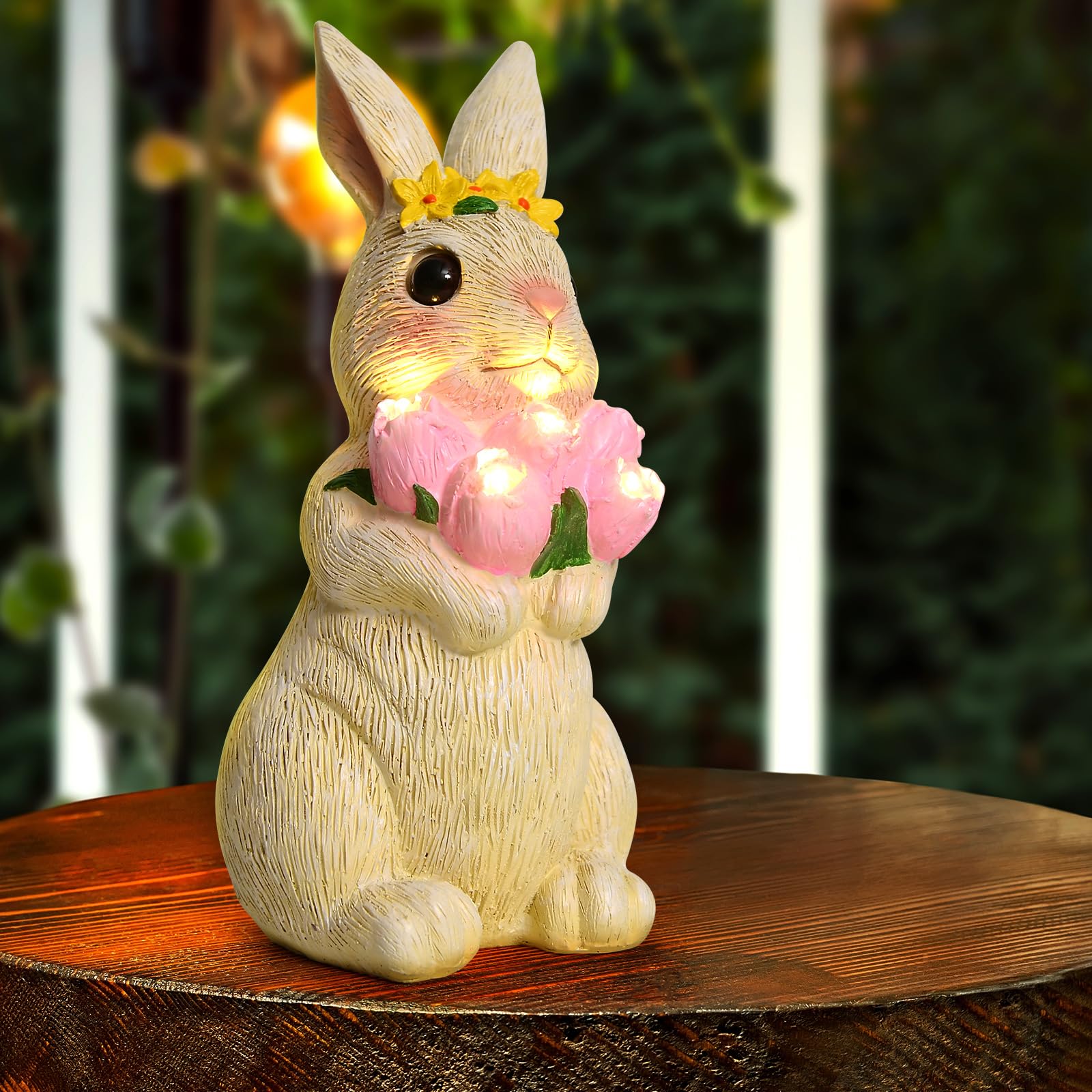 styleonme Solar Statues Rabbit & Flowers, Garden, Lawn, Patio, Balcony ...