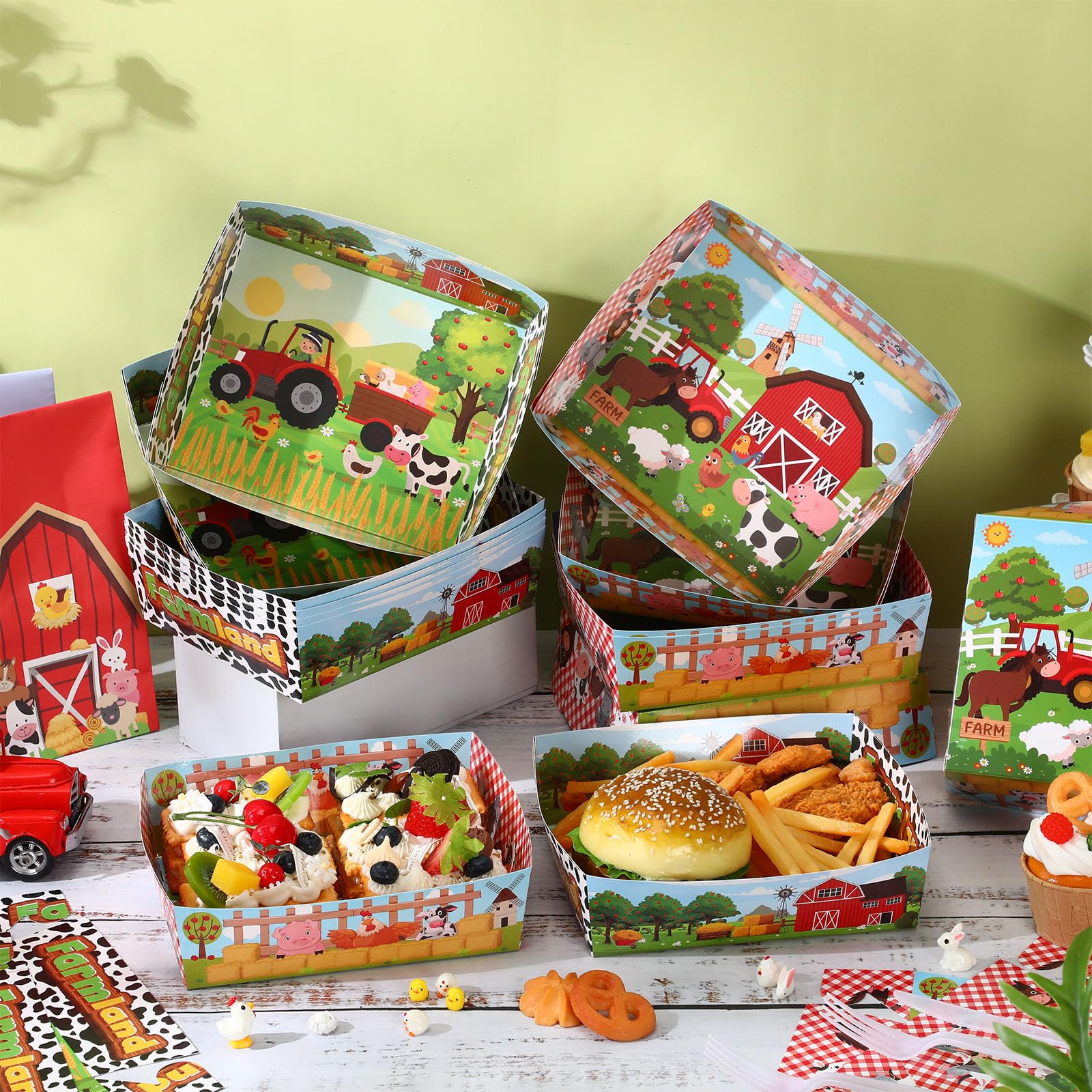 Snapklik.com : 36 Pcs Barnyard Farm Animals Paper Trays Farm Theme ...