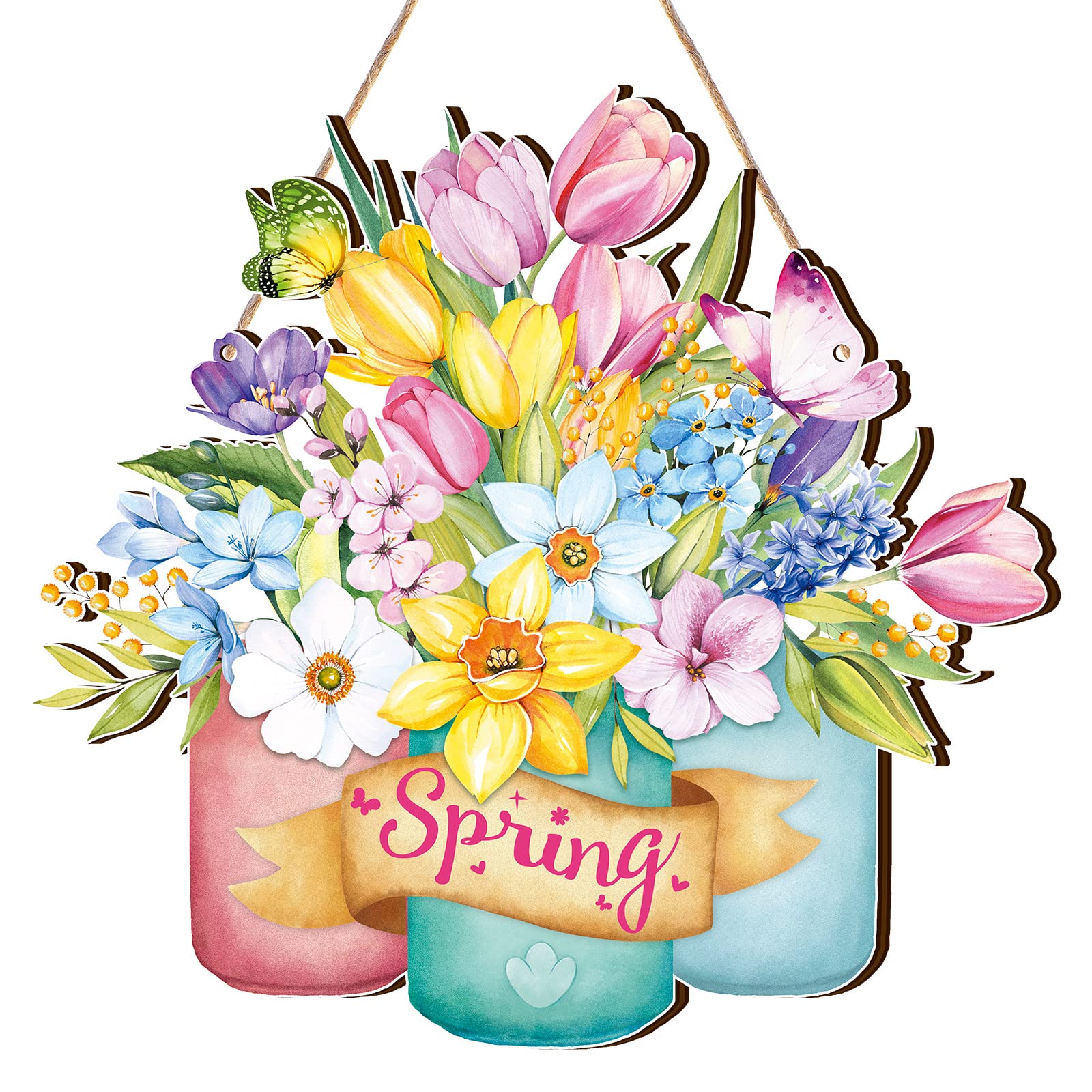 Amazon.com: Spring Door Decor Flower Welcome Door Sign Spring Door ...
