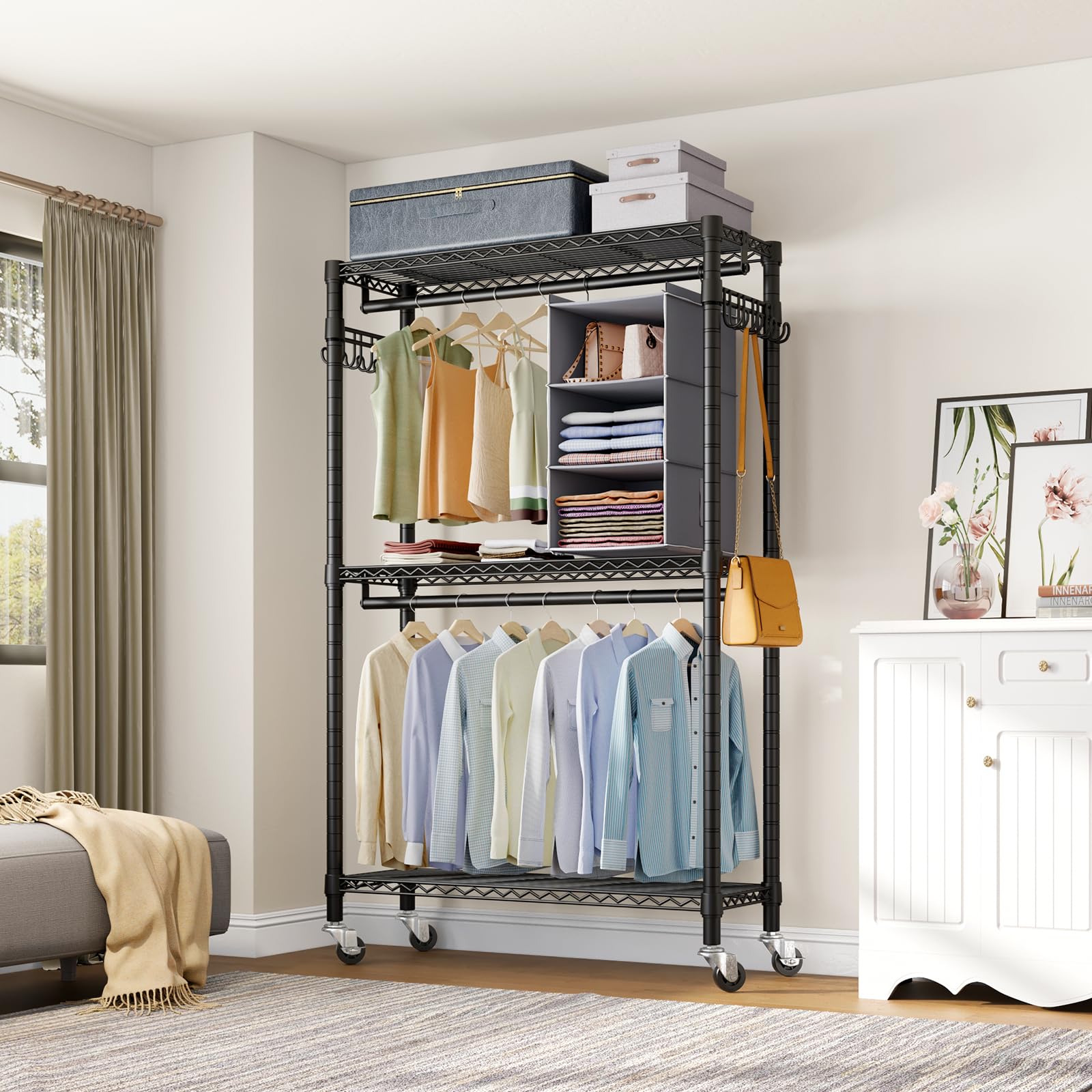 VIPEK V12E Garment Rack Heavy Duty Rolling Clothes Rack with 3 Tiers ...