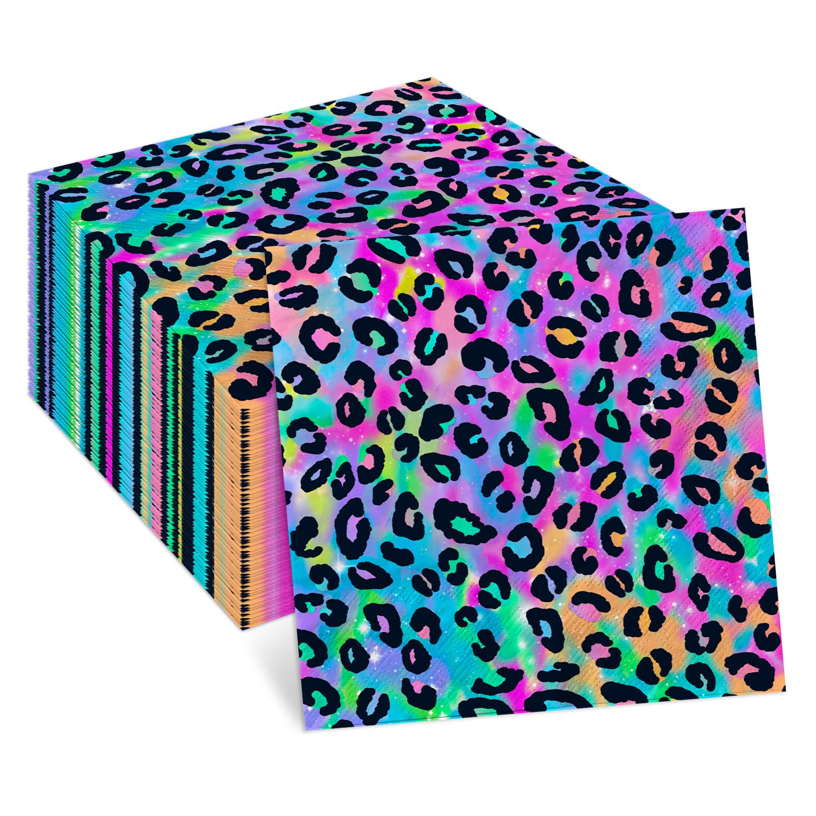 Amazon.com: Cheetah Print Birthday Napkins Iridescent Neon Rainbow ...