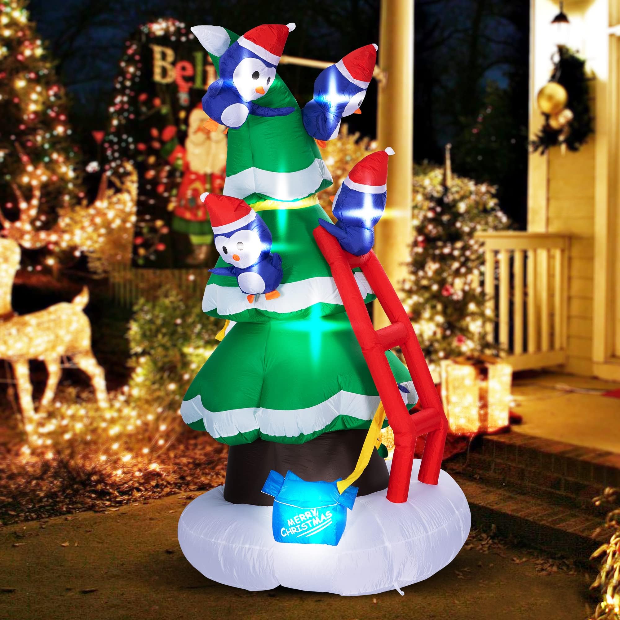 Amazon.com: 7 Foot Inflatable Santa Claus & Penguin on an Island w ...