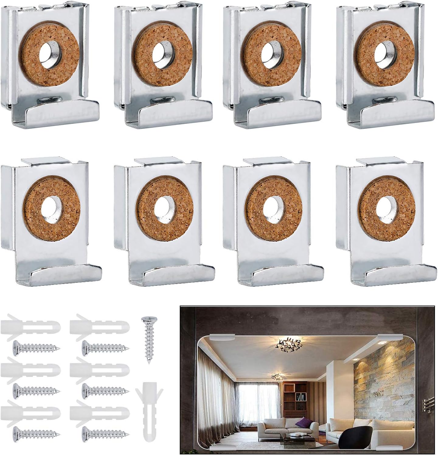 3 Set (12 PCS) Mirror Hanger Clips,Spring Loaded Mirror Hanger Clips ...