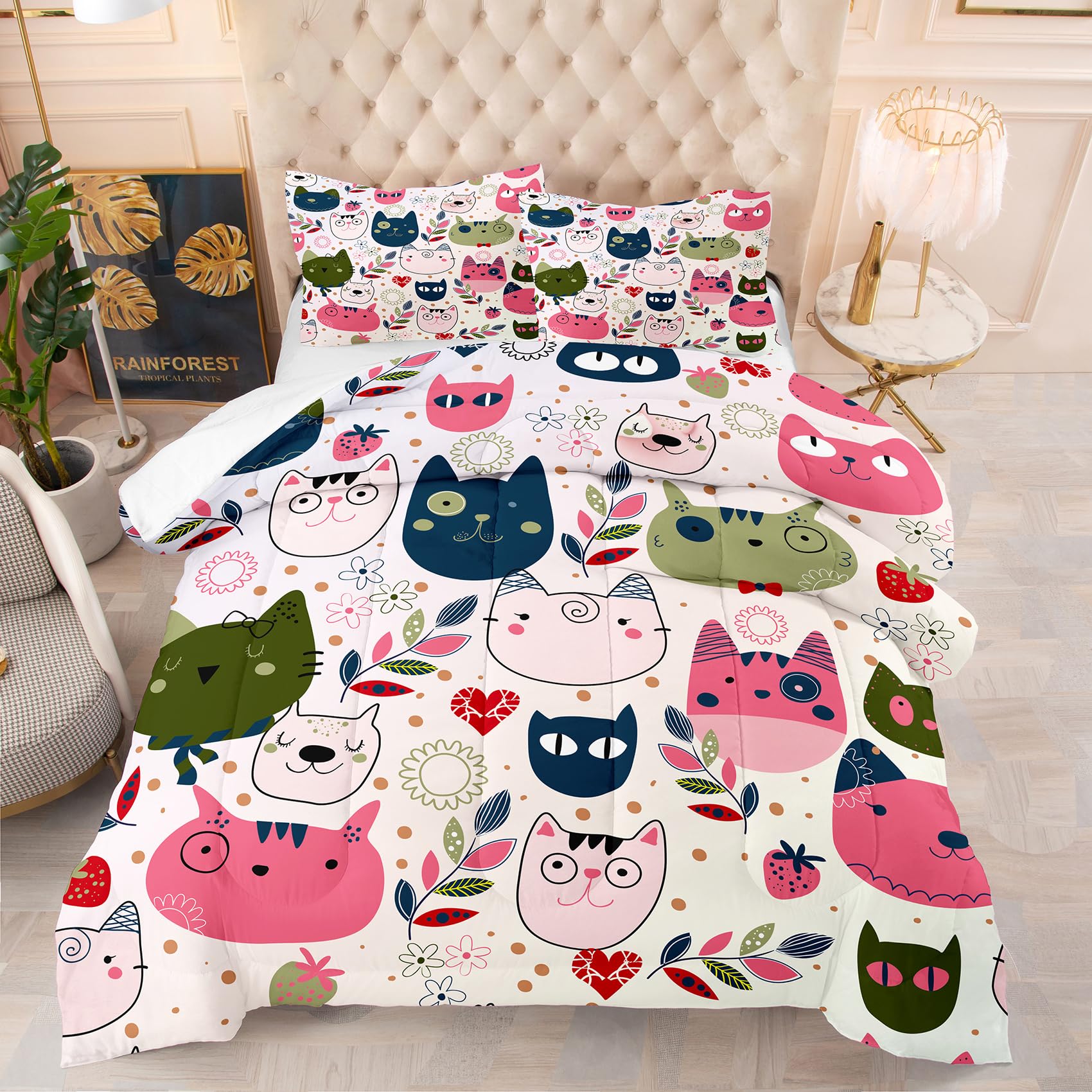 Amazon.com: NINENINE Cat Bedding Set Cartoon Cats Comforter,Twin ...